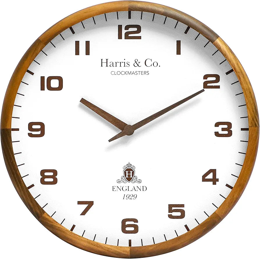 Harris & Co. Clockmasters Wooden Analog Wall Clock With Leather Dial a ...