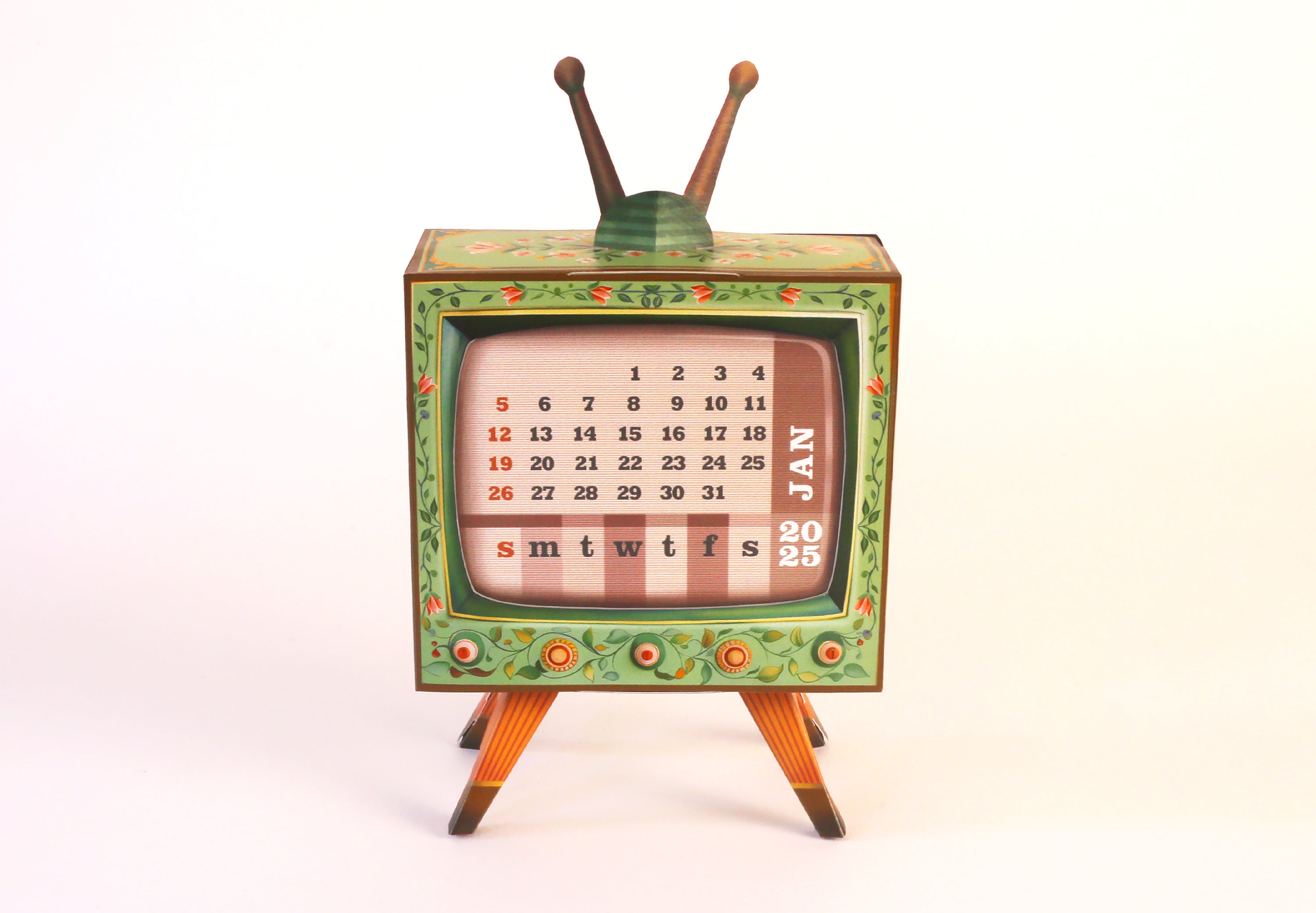 Sky Goodies Mini TV Desk Calendar 2025 DIY Paper Craft Kit - Swadesi