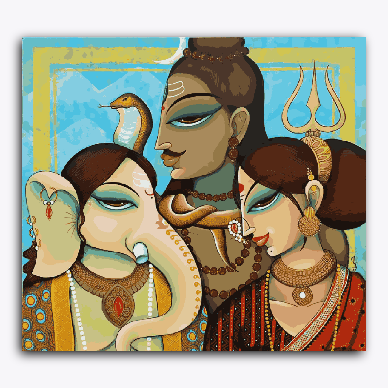 Paint Waint Ganesha Family Shiva Parvati Indian Art - Swadesi